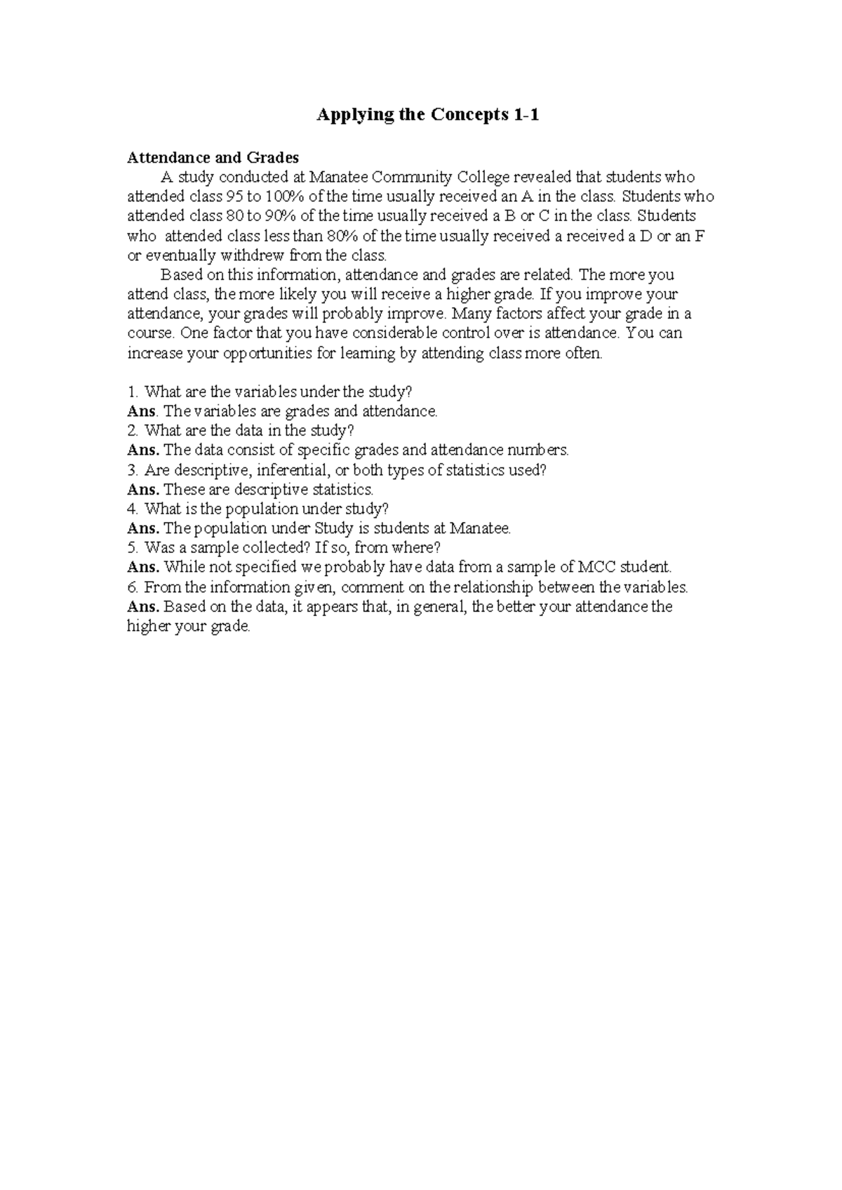 Applying the Concepts 1-1 - Applying the Concepts 1- Attendance and ...