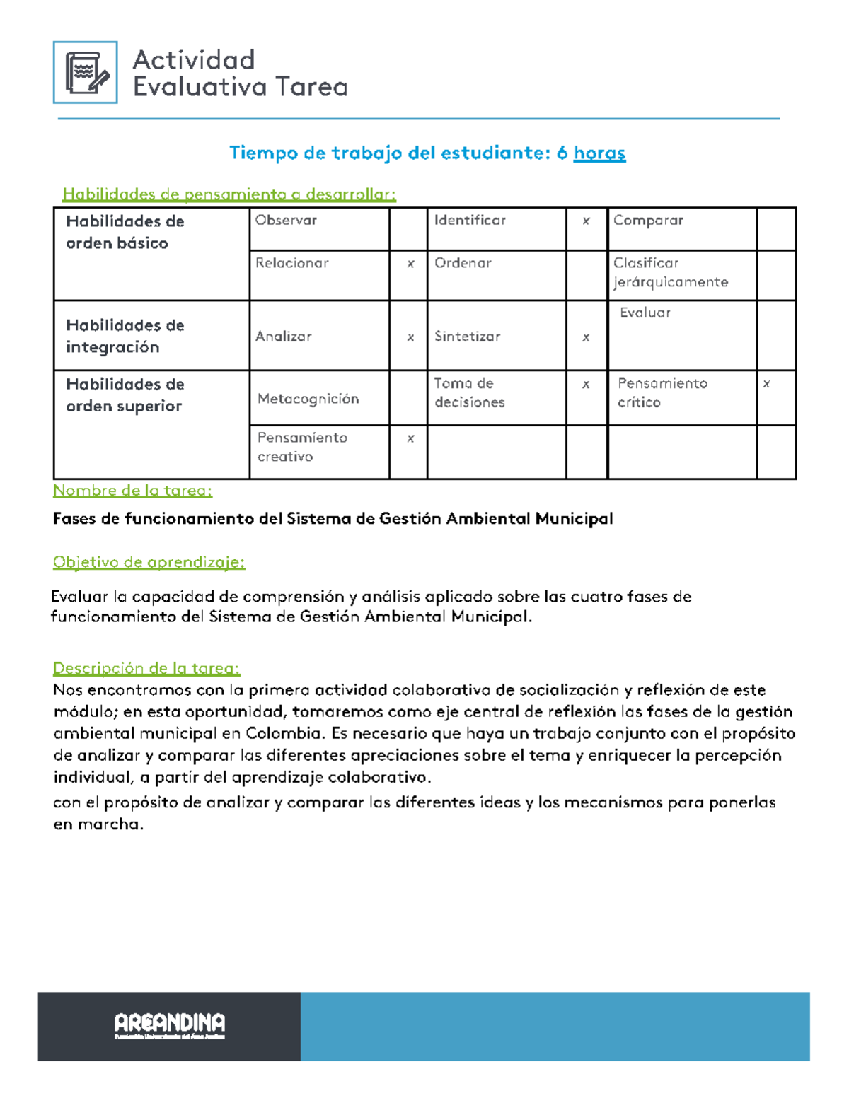 Actividad evaluativa eje2-1-1 - Actividad Evaluativa Tarea Tiempo de trabajo del estudiante: 6 ...