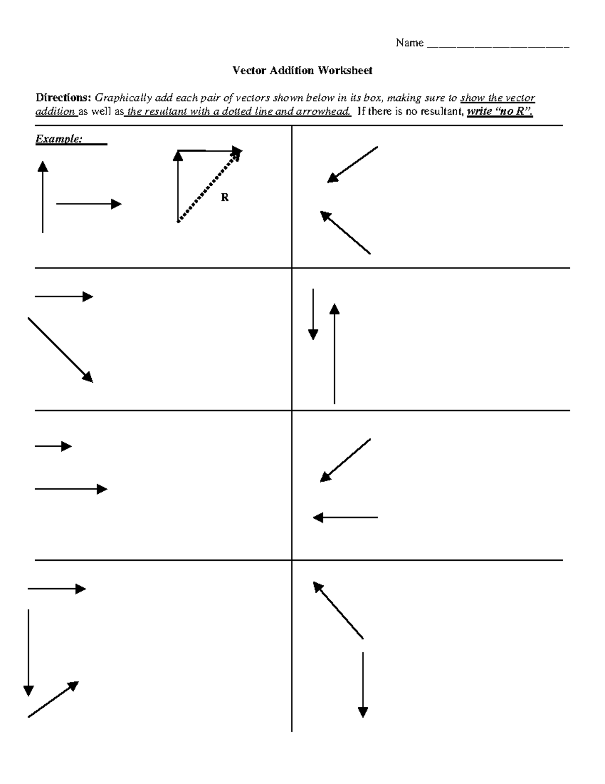 HW3.1 Vector Addition Worksheet - Name ________________________ Vector ...
