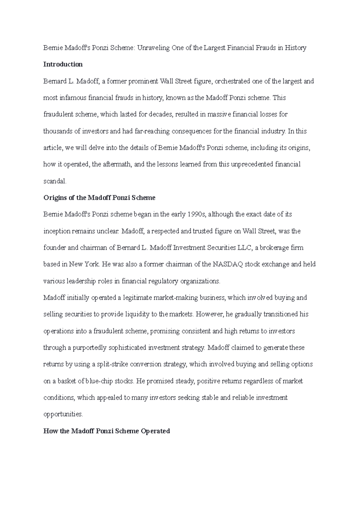 Document 16 Bernie Madoff's Ponzi Scheme - Bernie Madoff's Ponzi Scheme ...