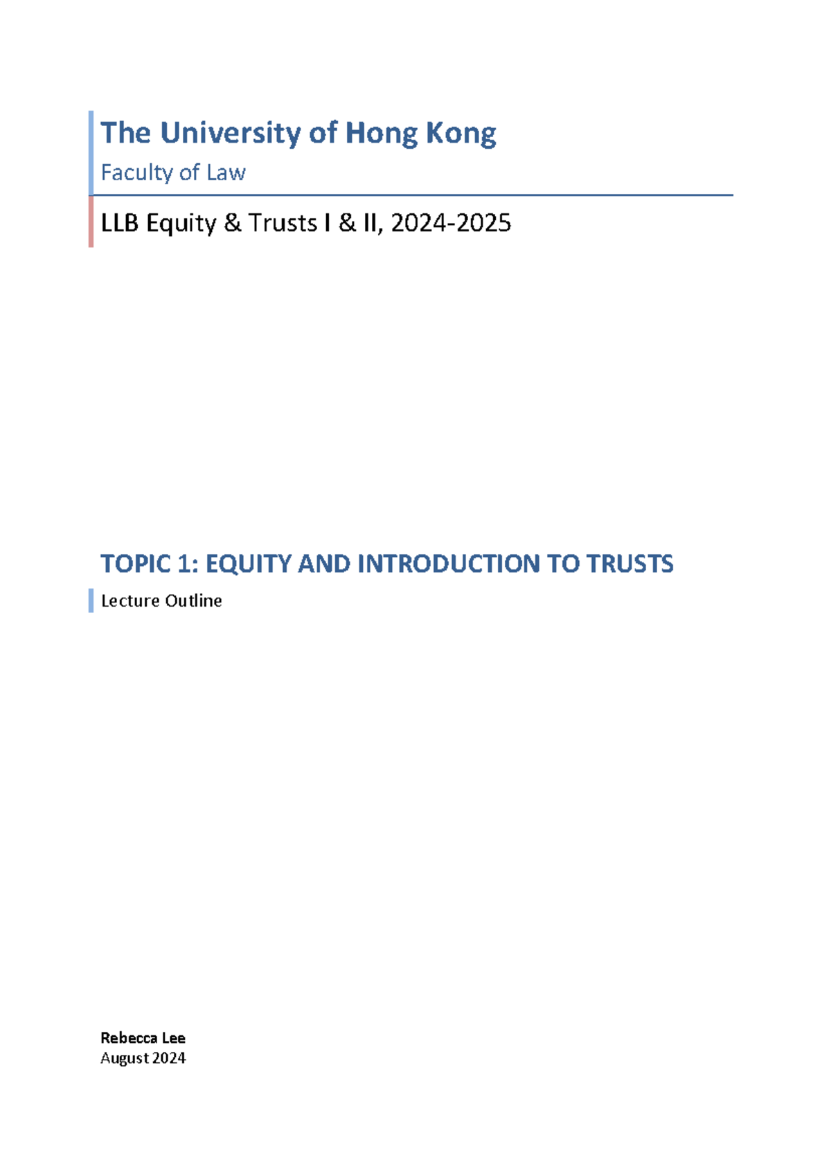 Topic 1 Lecture Outline - The University of Hong Kong Faculty of Law ...