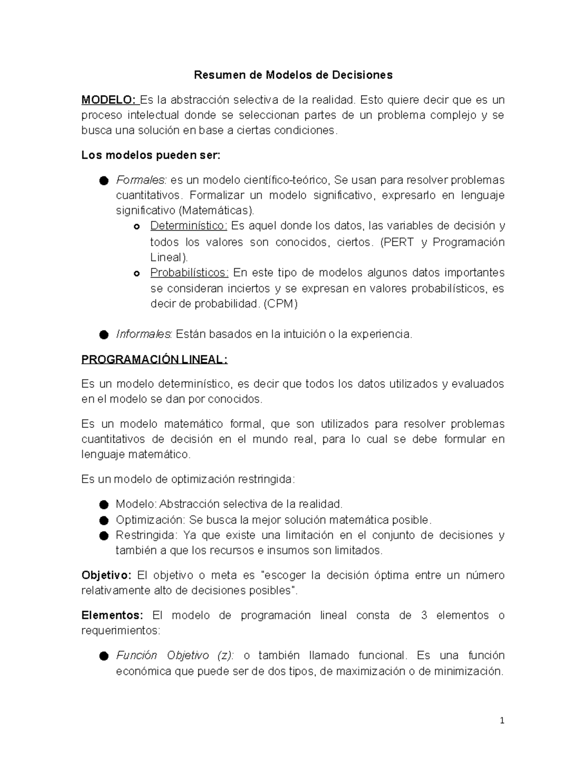 Resumen de Modelos de Decisiones (Chechy) - Resumen de Modelos de ...