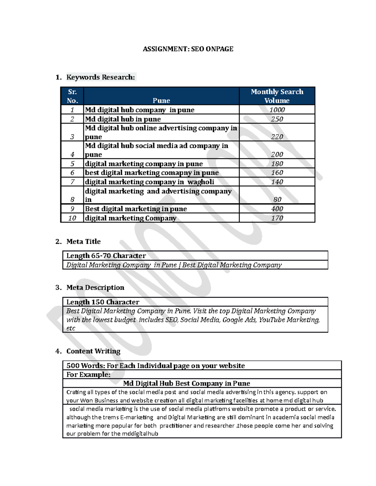 Sample-onpage-seo - Sample - ASSIGNMENT: SEO ONPAGE Keywords Research ...