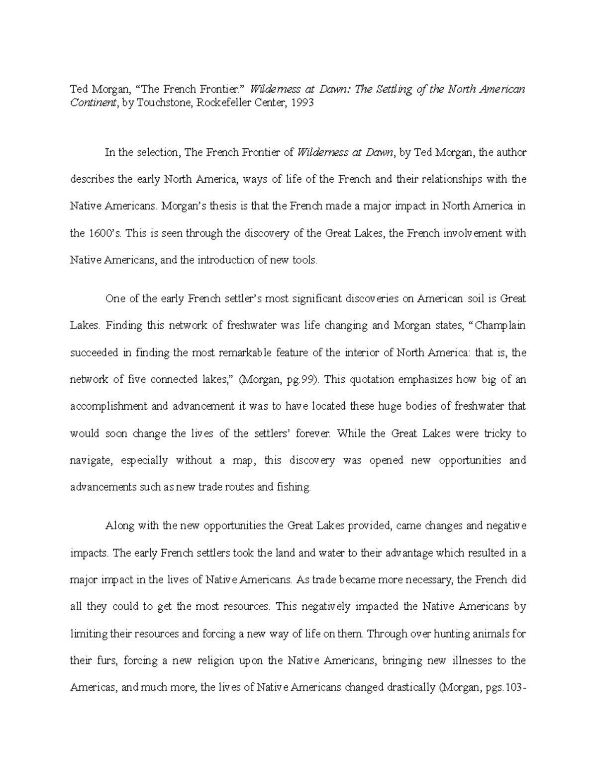 Source Analysis 1 Morgan’s French Frontier - Ted Morgan, “The French ...