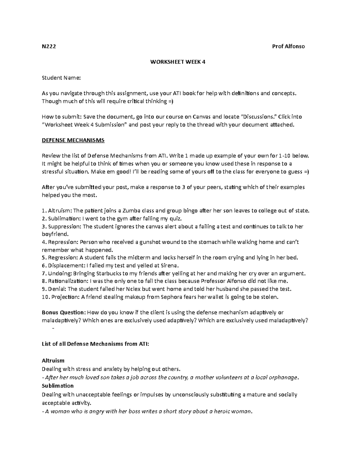 Worksheet Week 4 class assignment group work - N222 Prof Alfonso ...