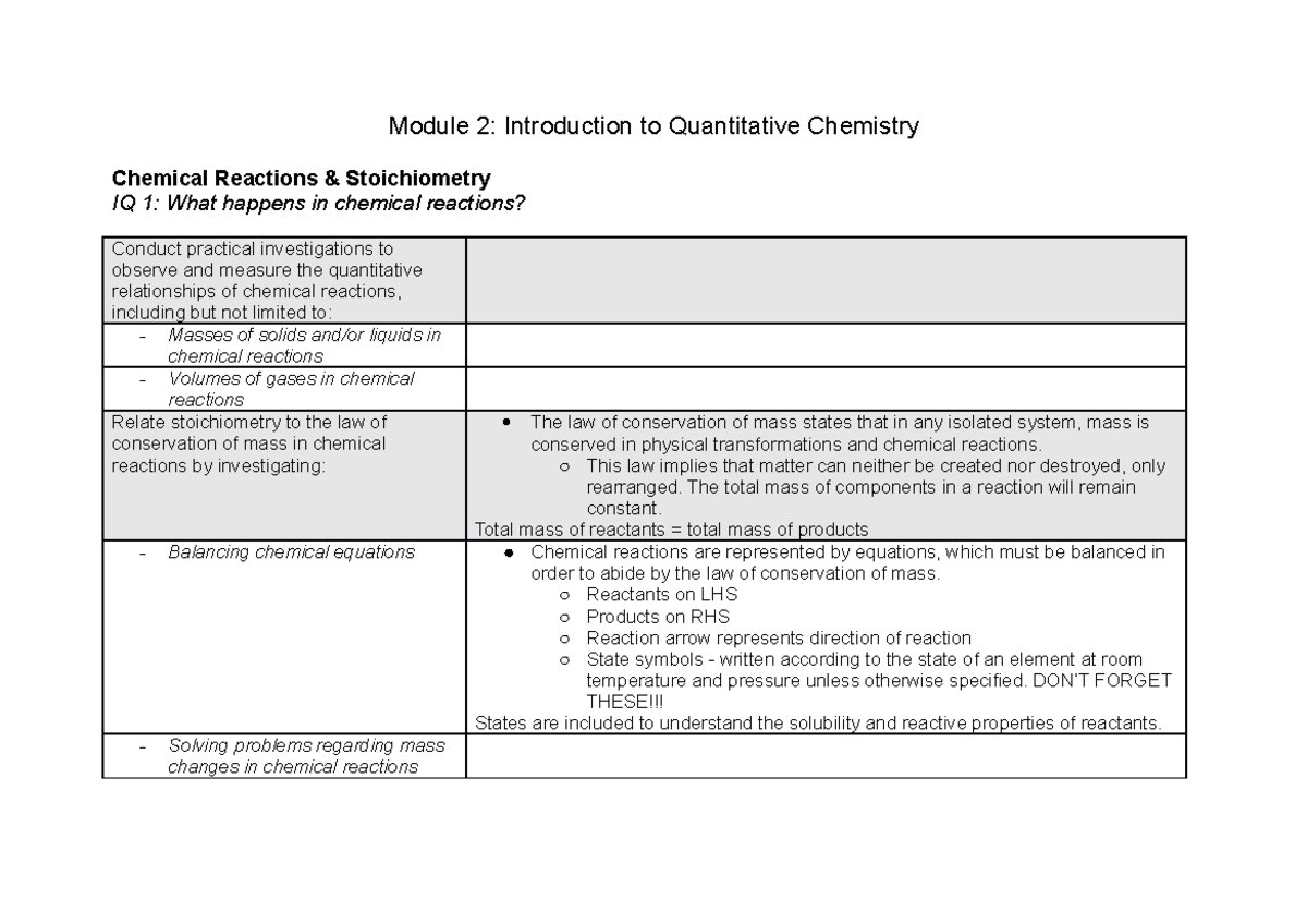 Chem Module 2 - Module 2: Introduction to Quantitative Chemistry ...