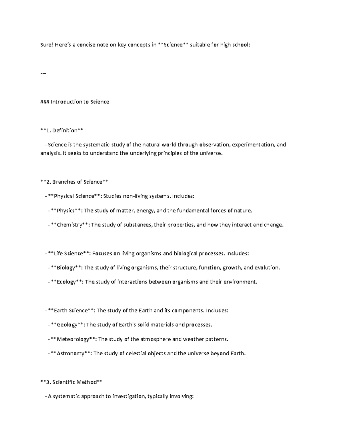 Introduction to Science - Sure! Here’s a concise note on key concepts ...