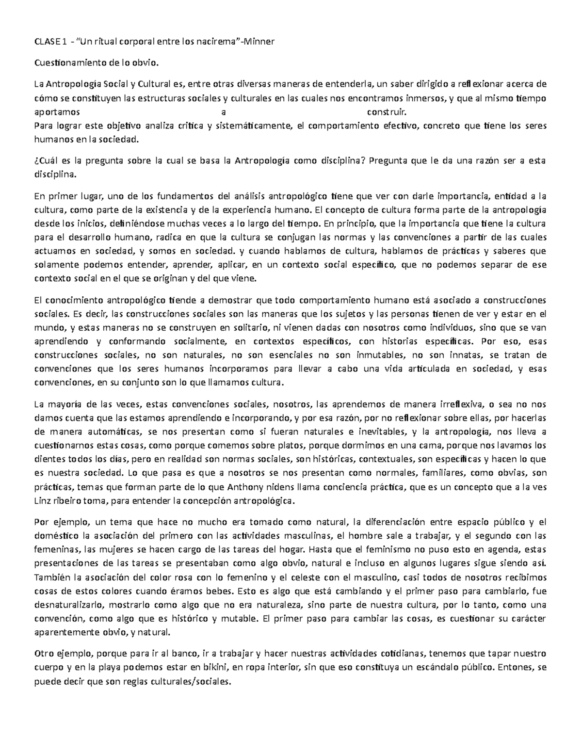 Un ritual corporal entre los nacirema - CLASE 1 - “Un ritual corporal ...