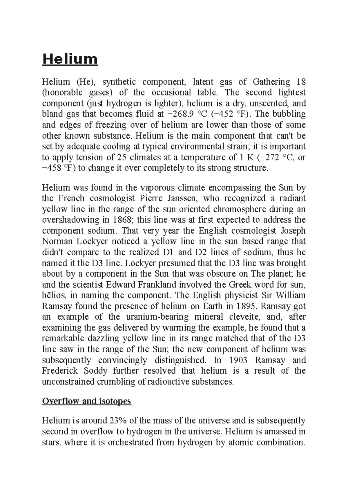 Helium - Helium Helium (He), synthetic component, latent gas of ...