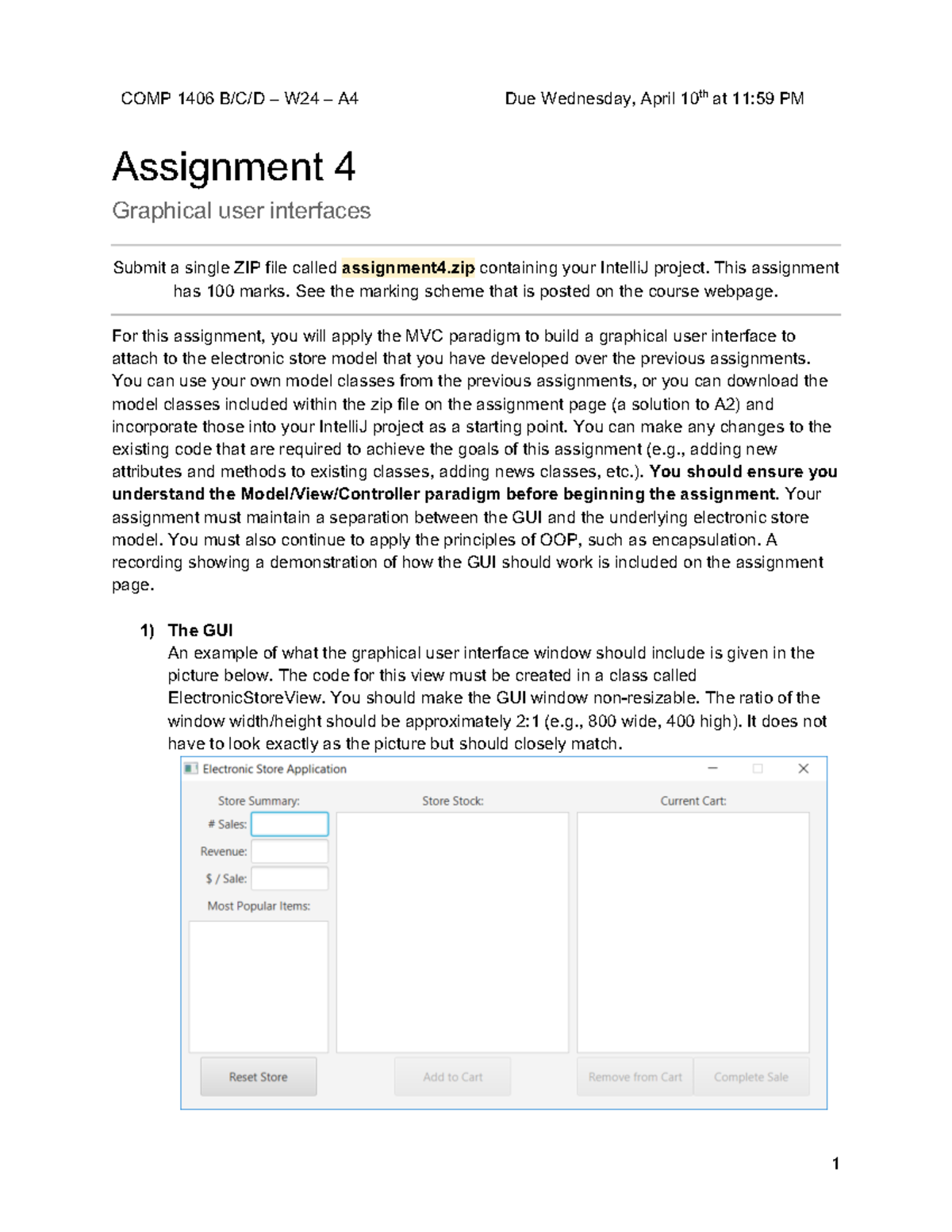COMP1406 A4 Specification - Assignment 4 Graphical user interfaces ...