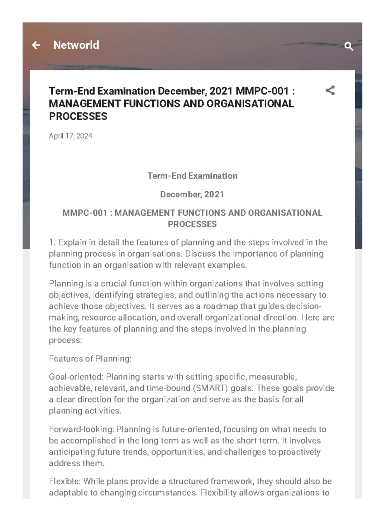 Mmpc 001 dec 2021 solved question paper 024101 - Networld Term-End Examination December, 2021 ...