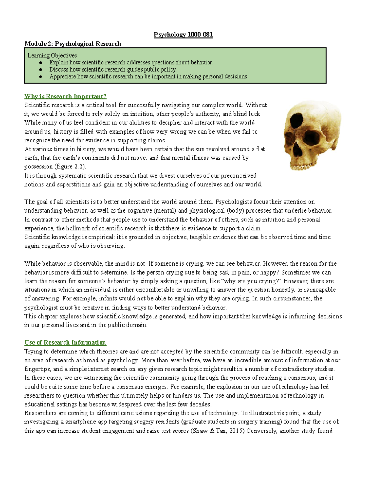 Psychology 1000-081 Module 2 - Psyc 1000 - Memorial University - Studocu