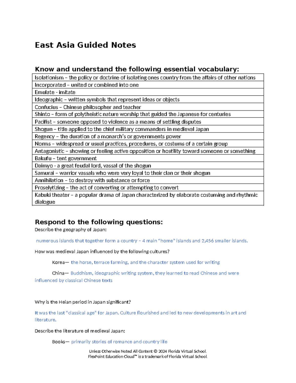 East asia guided notes - East Asia Guided Notes Know and understand the ...