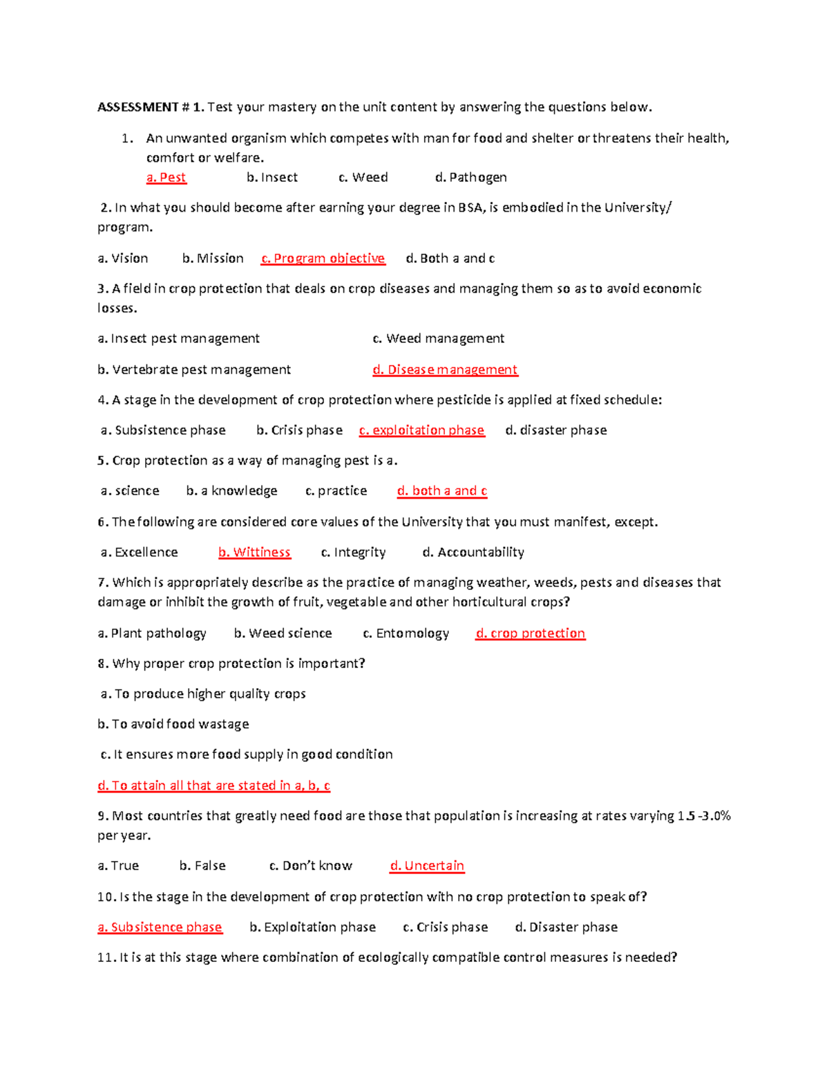 Assessment - ASSESSMENT # 1. Test your mastery on the unit content by ...