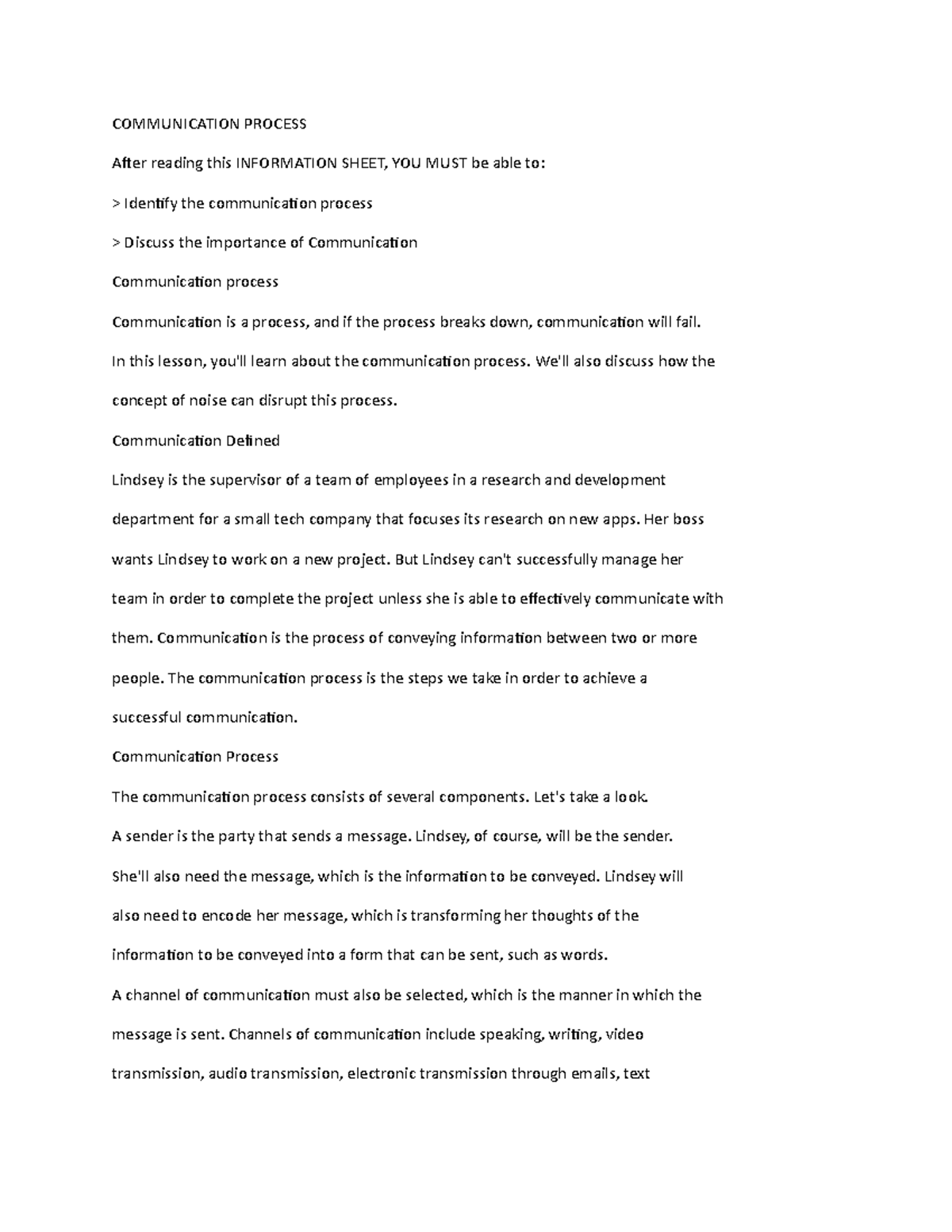 Communication - Module - COMMUNICATION PROCESS After reading this ...