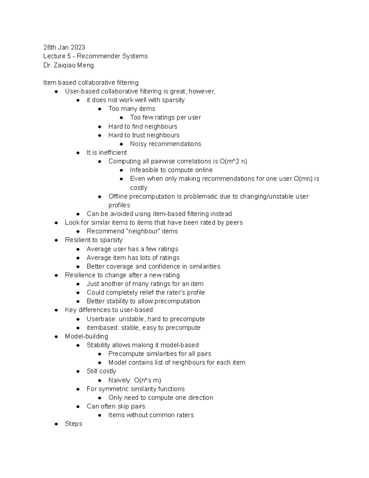 Recommender Systems Lecture 5 - 26th Jan 2023 - COMPSCI4075 - Studocu
