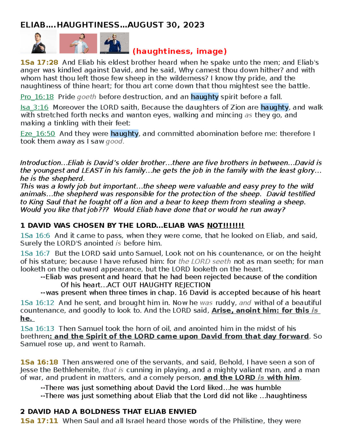 Eliab - ELIAB....HAUGHTINESS.. 30, 2023 (haughtiness, image) 1Sa 17:28 ...