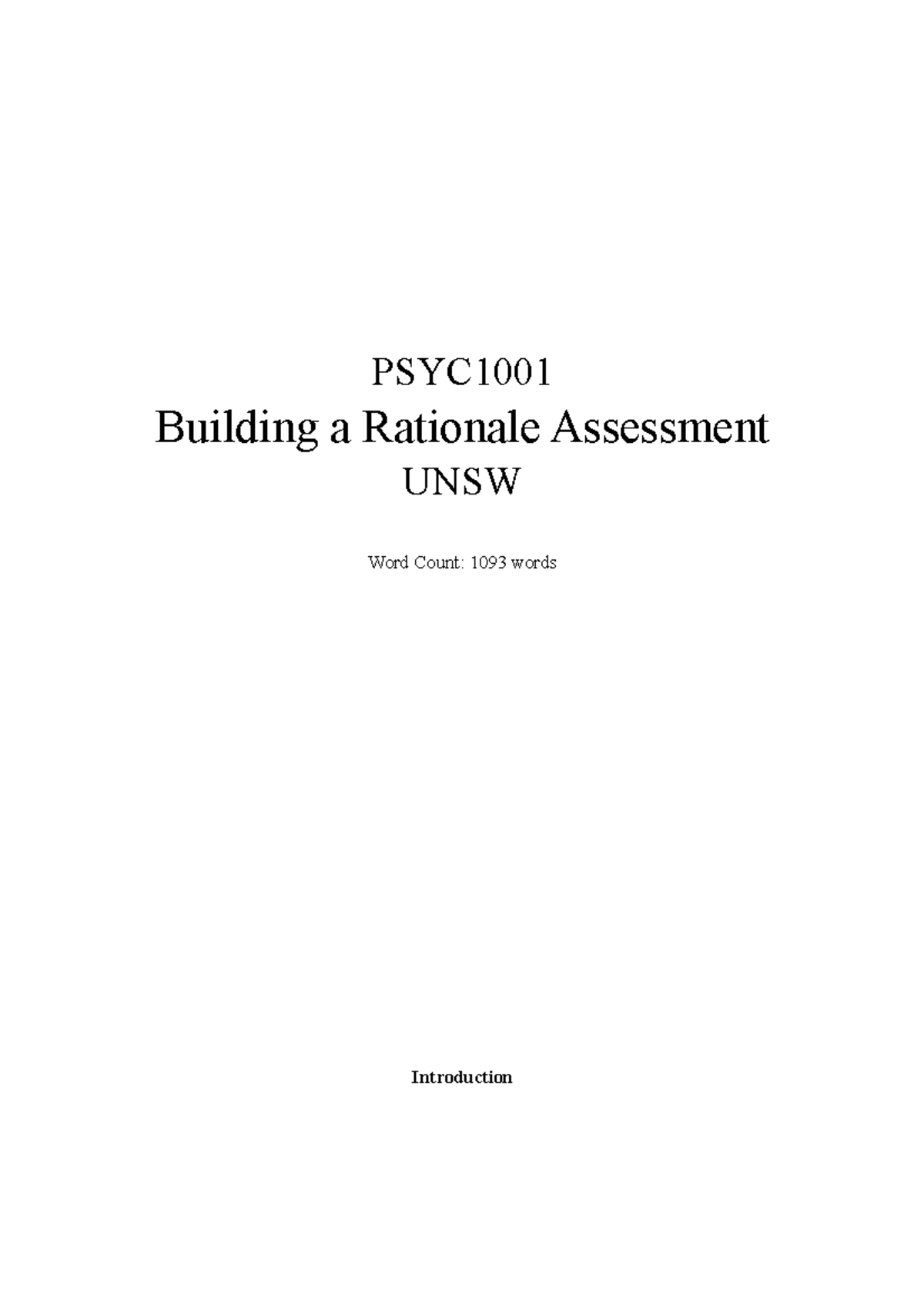 PSYC1001 BAR - PSYC Building a Rationale Assessment UNSW Word Count ...