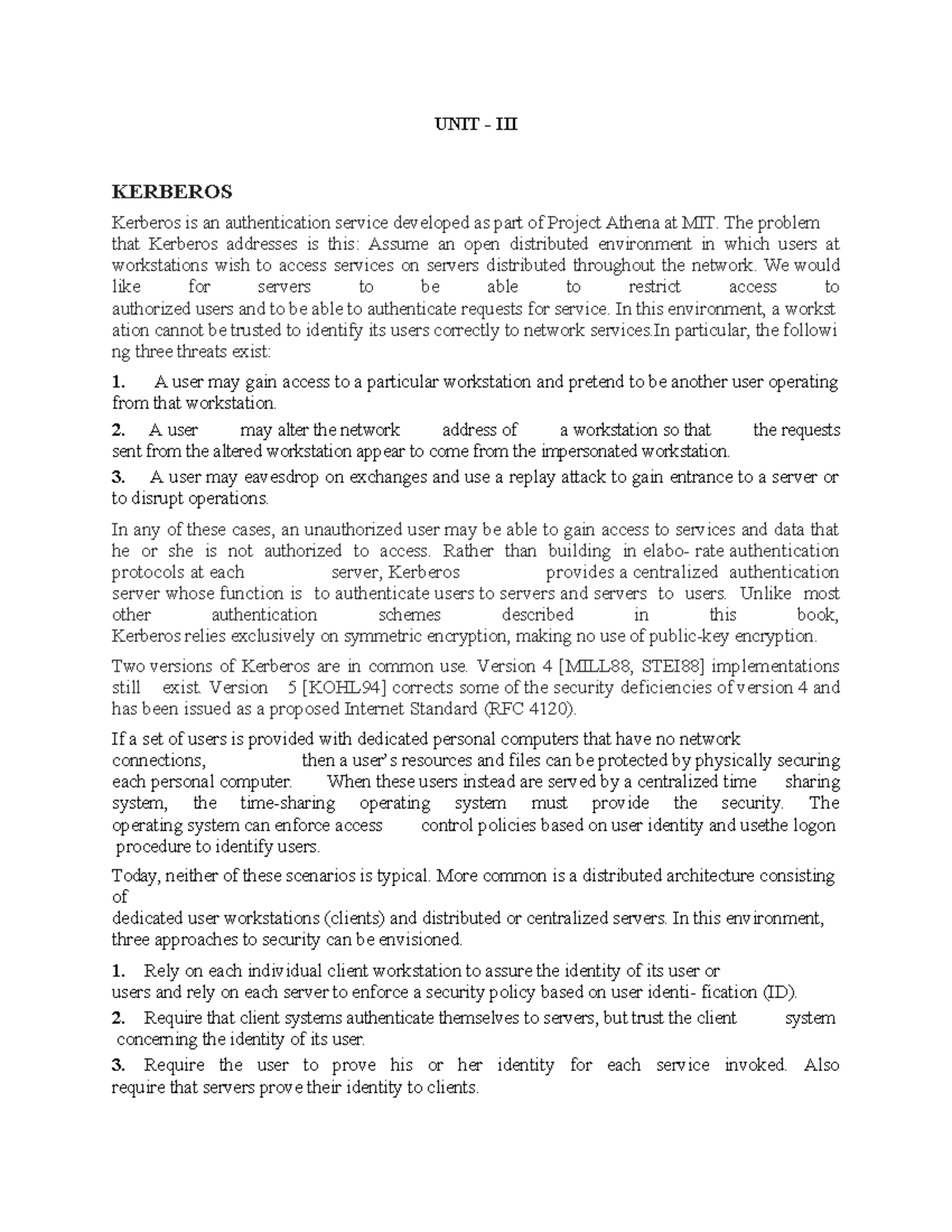 Unit 6 Part 1 - Cloud - UNIT - III KERBEROS Kerberos is an ...