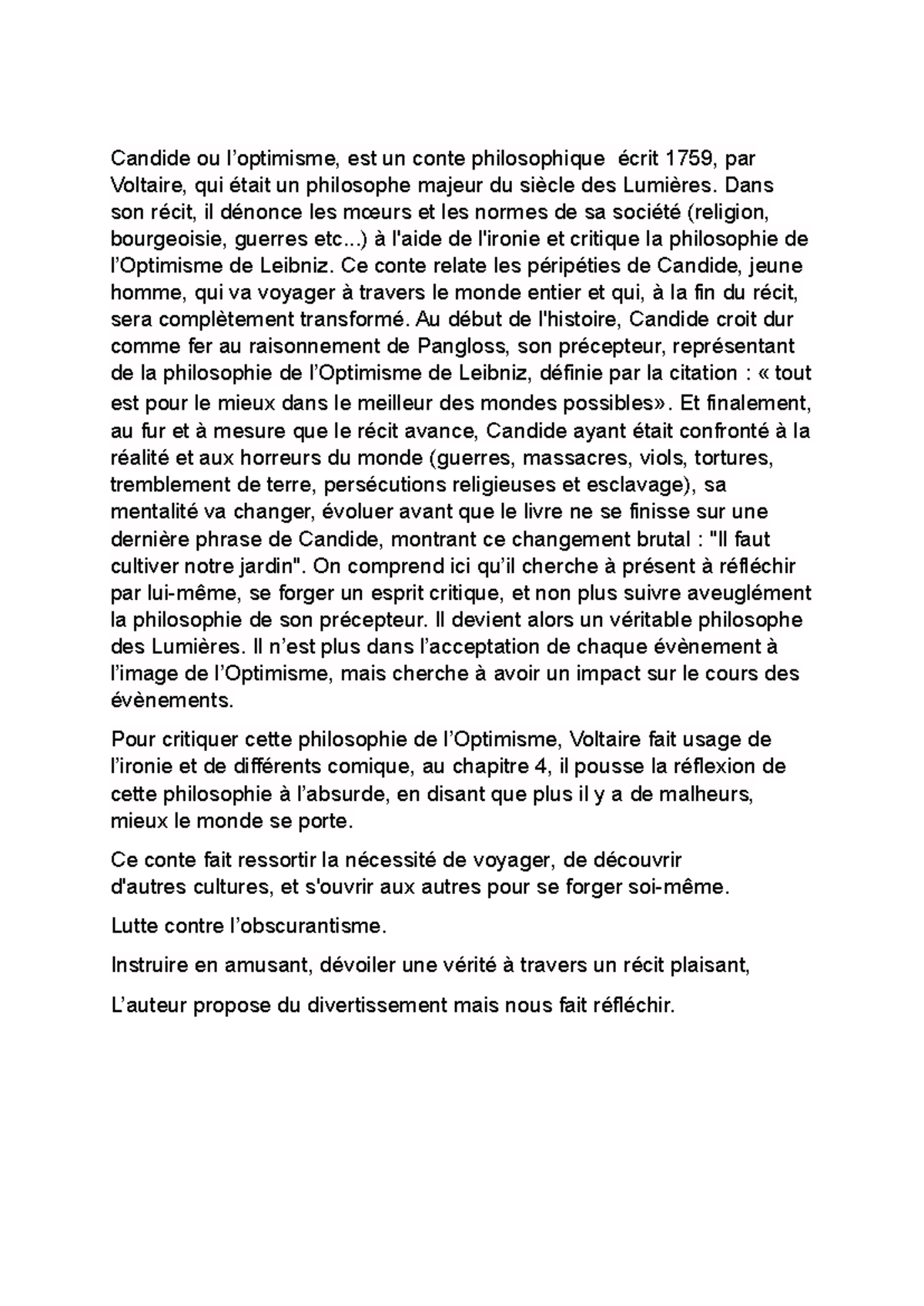 Candide ou l - français - Candide ou l’optimisme, est un conte ...