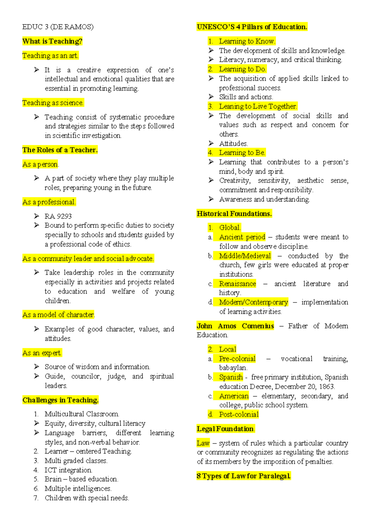 EDUC 3 DE Ramos Reviewer - EDUC 3 (DE RAMOS) What is Teaching? Teaching ...