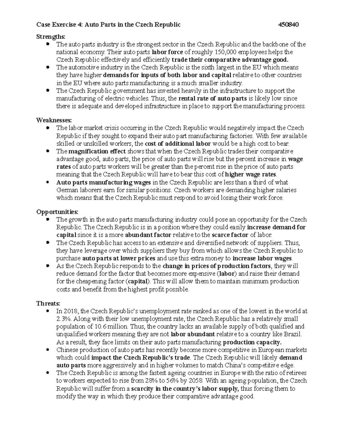 Czech Republic Case 4 - Case 4 Assignment - Case Exercise 4: Auto Parts ...