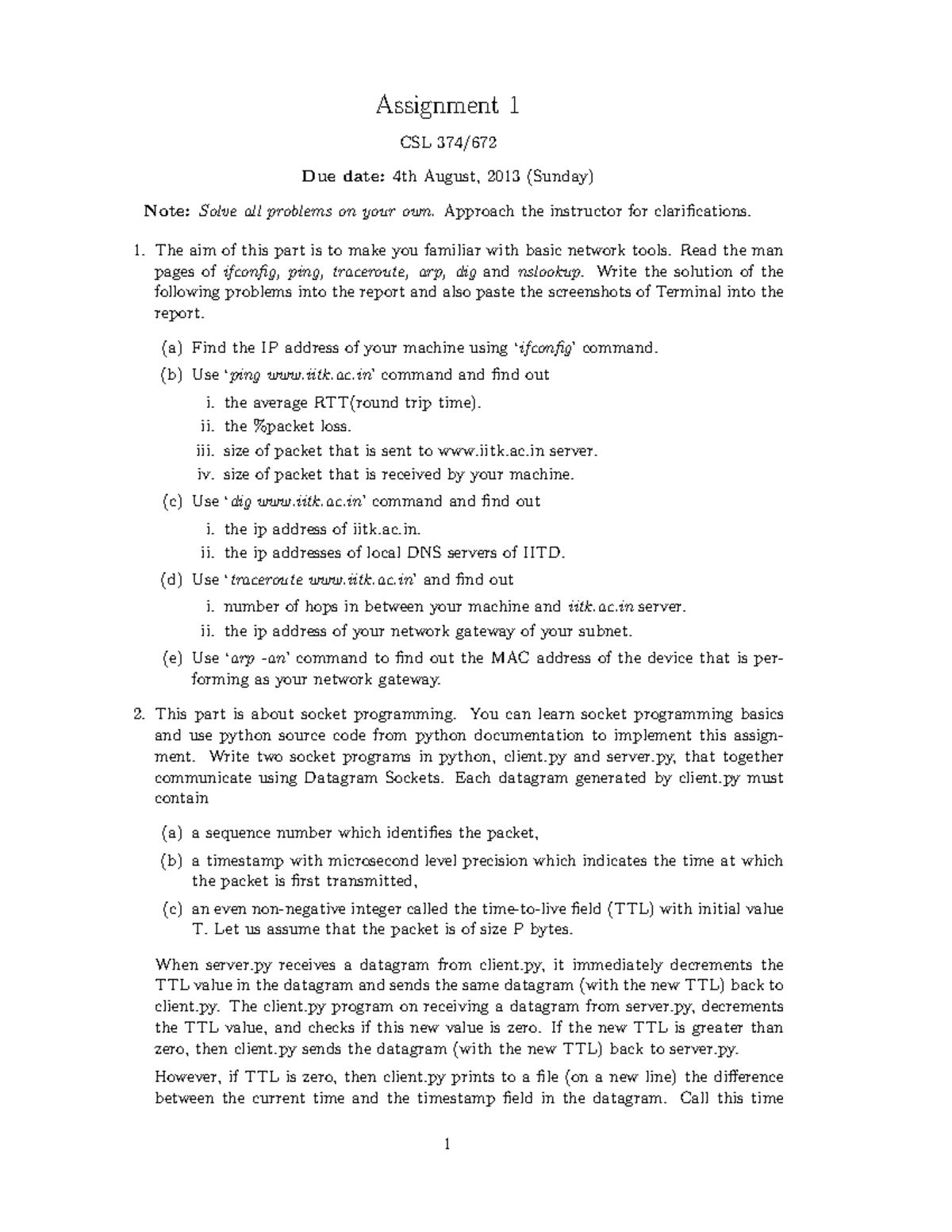Assignment 1 for students - Computer Networks - BITS Pilani - Studocu