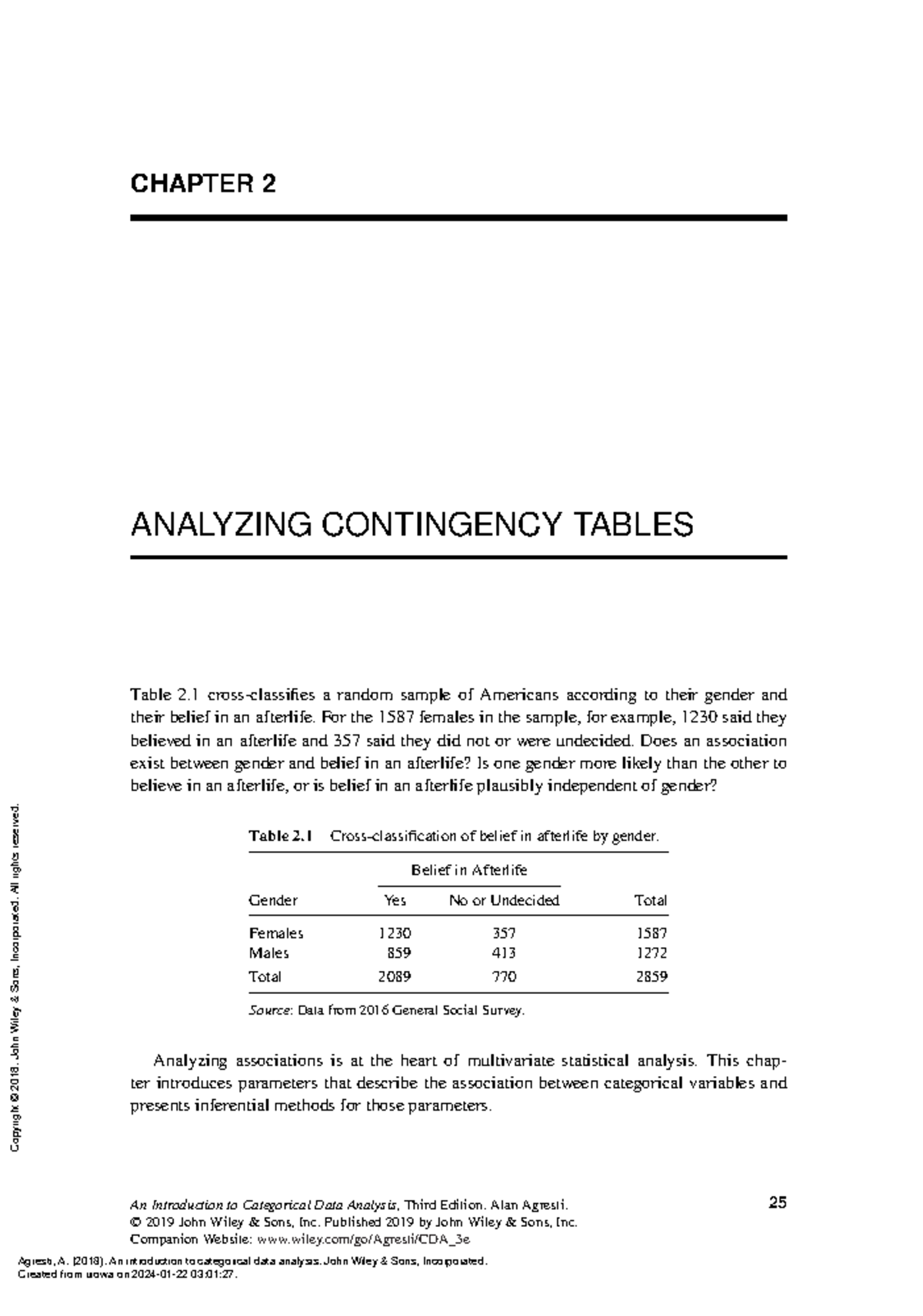 An Introduction to Categorical Data Analysis - (2 Analyzing Contingency ...