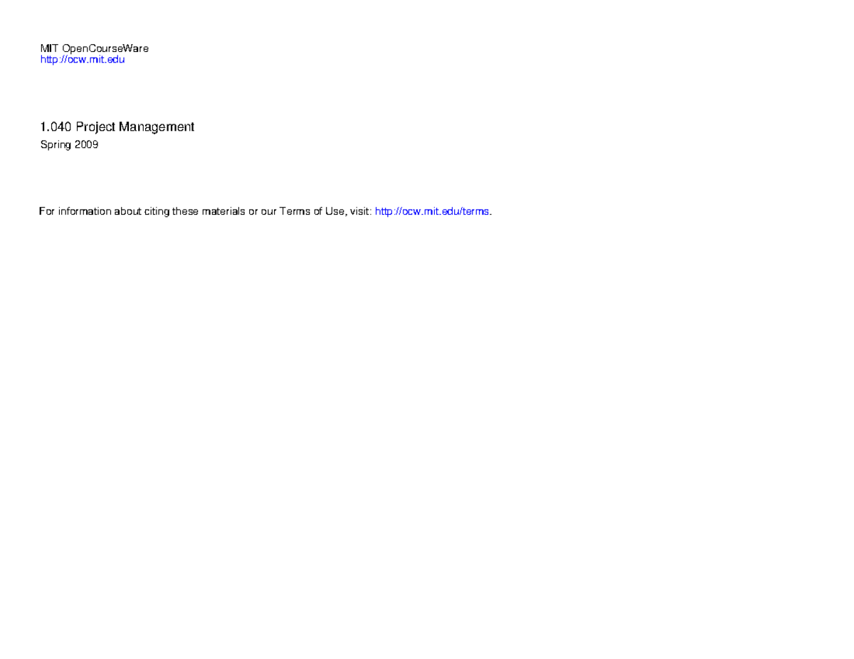 Project Management Project Management - MIT OpenCourseWare ocw.mit 1 ...
