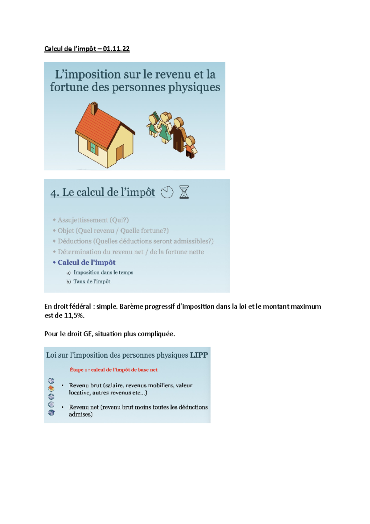 Cours 7 - calcul de l'impot - Calcul de l’impôt – 01. En droit fédéral ...