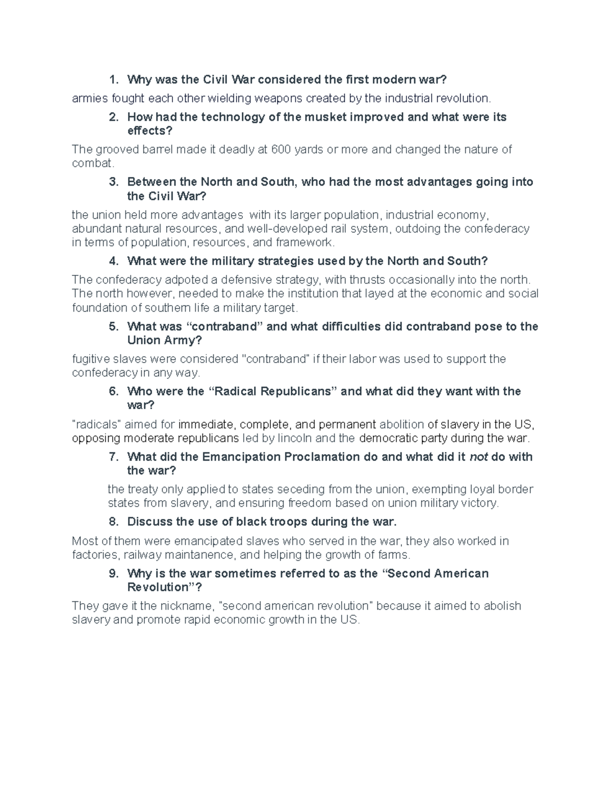 Chapter 14 questions - jnbjh - Why was the Civil War considered the ...