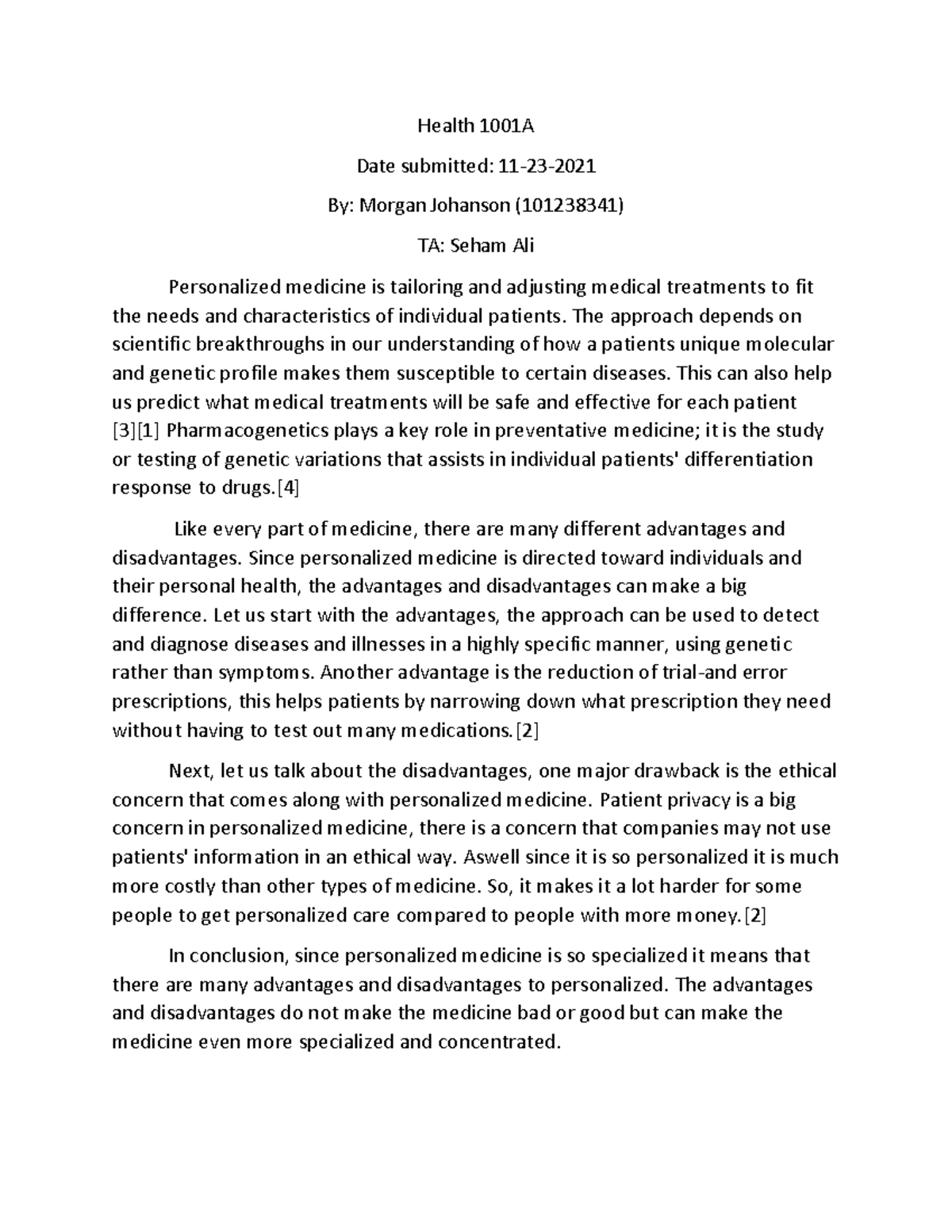 Health 1001A- Assignment-personalized medicine - HLTH1001 - Carleton ...