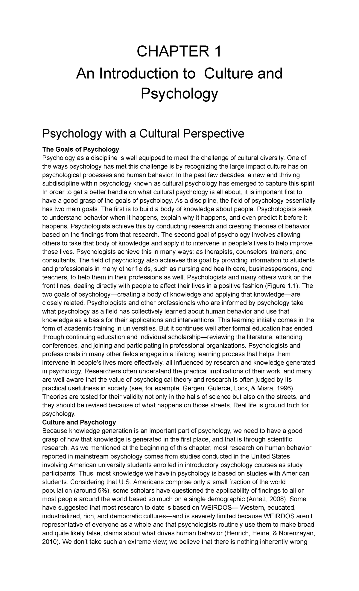 Cultural Psychology CH1&CH2(M&J) - CHAPTER 1 An Introduction to Culture and Psychology ...