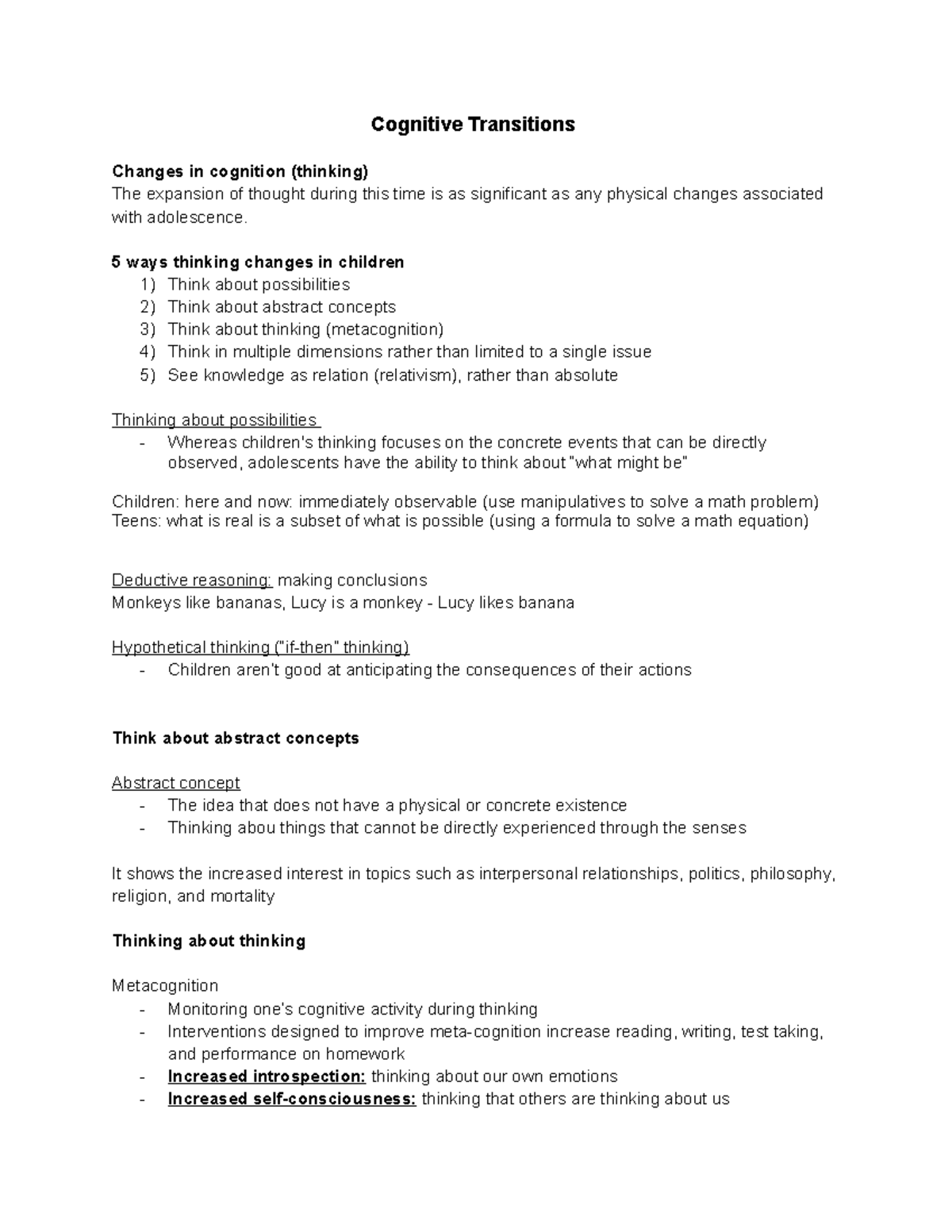 Cognitive Transitions - Cognitive Transitions Changes in cognition (thinking) The expansion of ...
