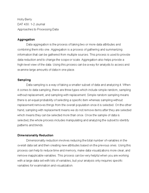 Dat 430 Project One Part 1- Wiley - Tiffany Wiley Tiffany@snhu Project ...