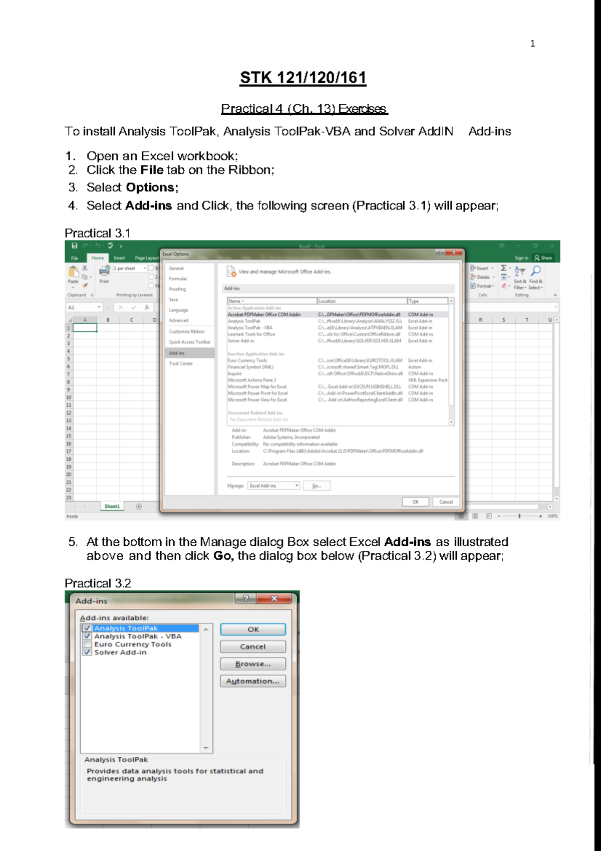 STK121 Practical 4 Exercises - (Ch 13) 2024 (MBS) - 1 STK 121/120/ Practical 4 (Ch. 13 ...