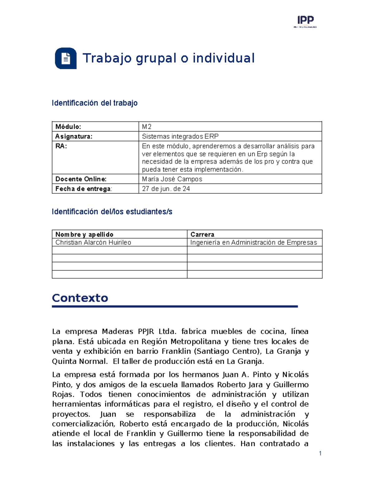 M2 intro sistemas integrados ERP Christian Alarcon H - Trabajo grupal o ...