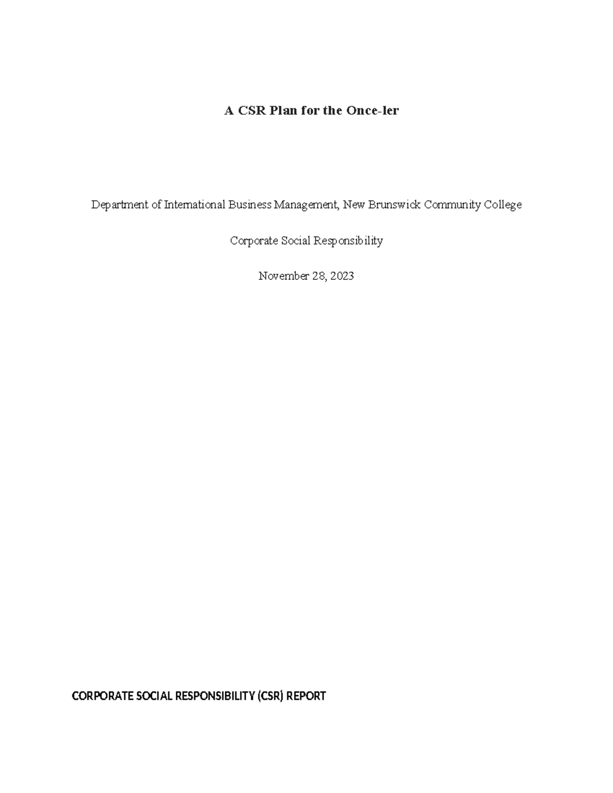 CSR PLAN FOR ONCE-LER - study - A CSR Plan for the Once-ler Department ...