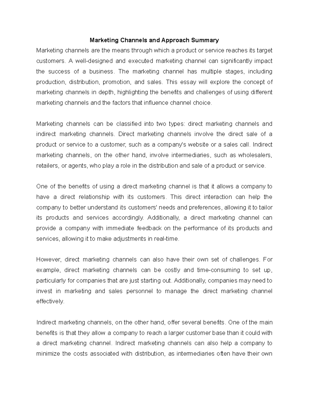 Marketing Channels Summary Person-Job Fit Summary - Marketing Channels ...