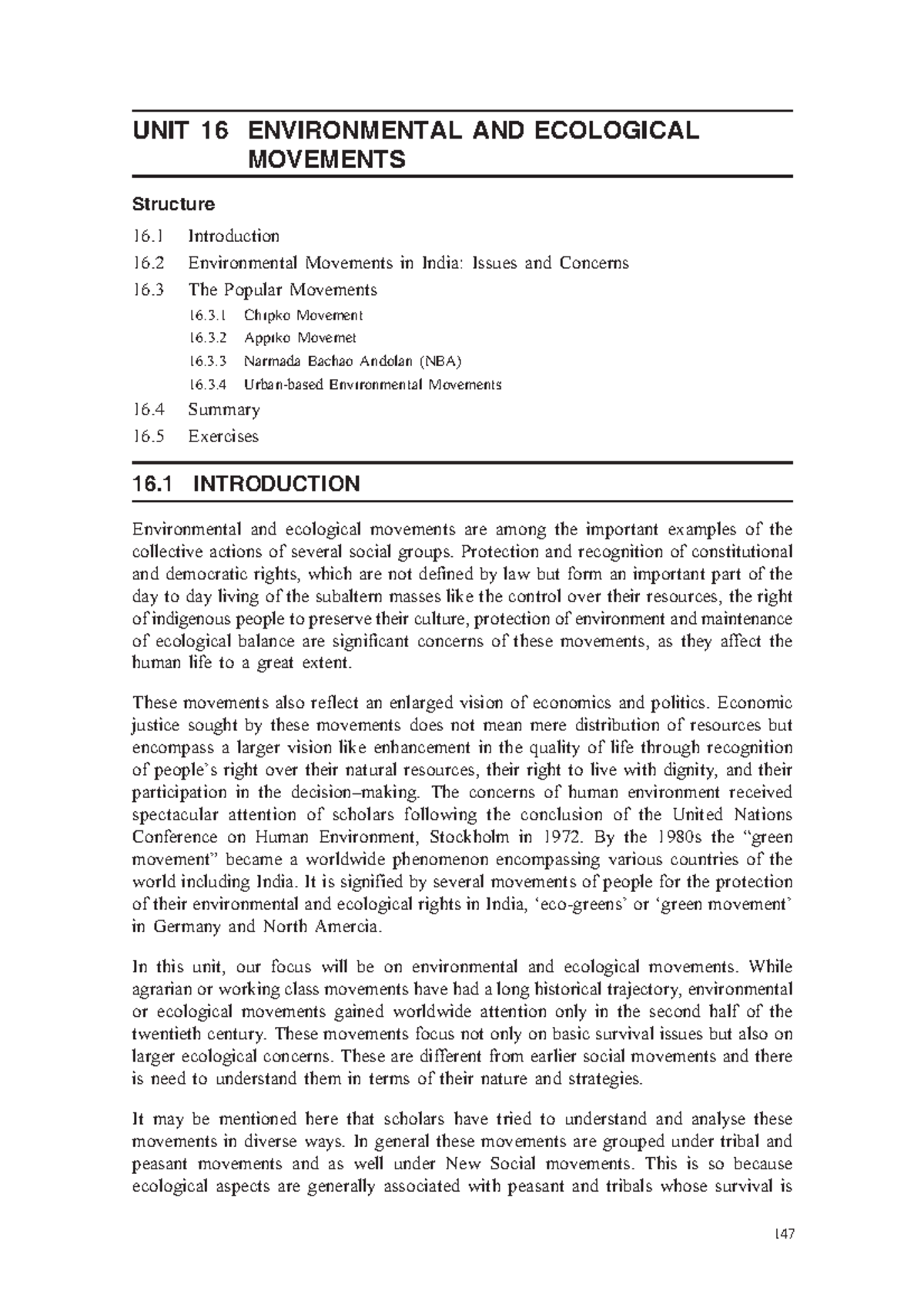 Environment and ecological movement - UNIT 16 ENVIRONMENTAL AND ...