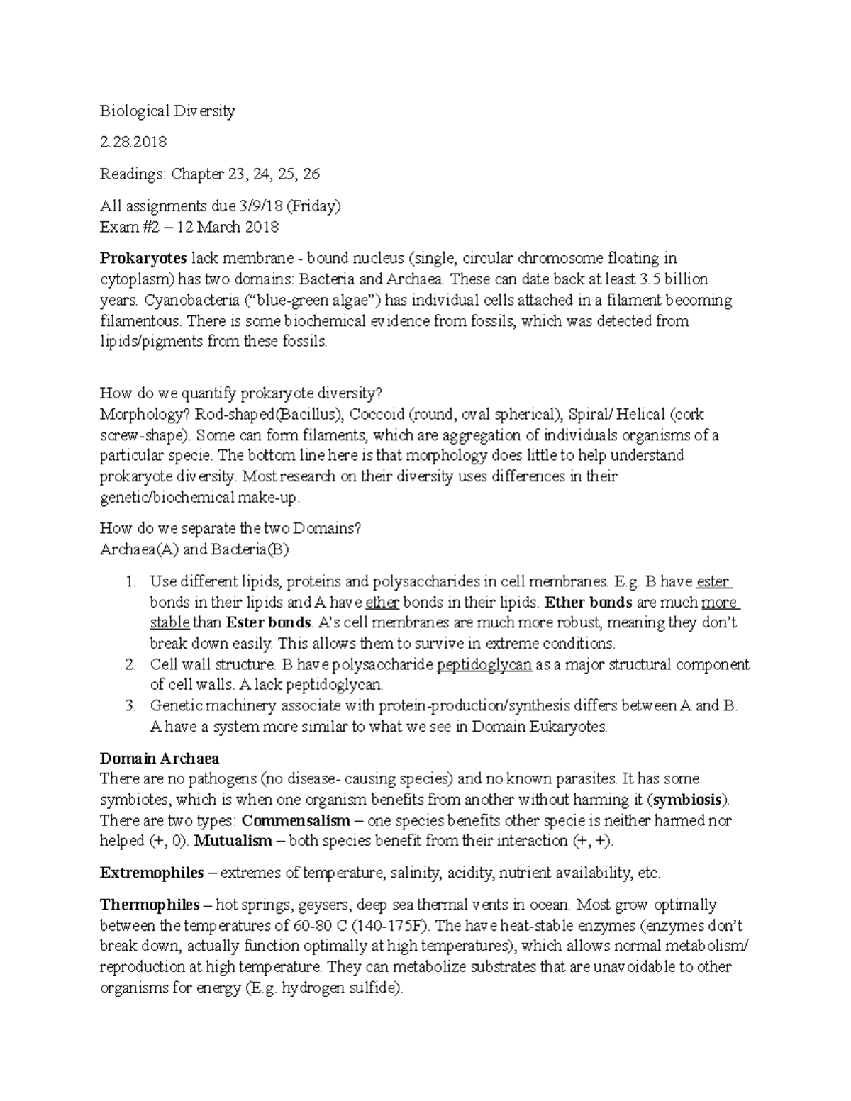 Biological Diversity 2d - 28 Readings: Chapter 23, 24, 25, 26 All ...