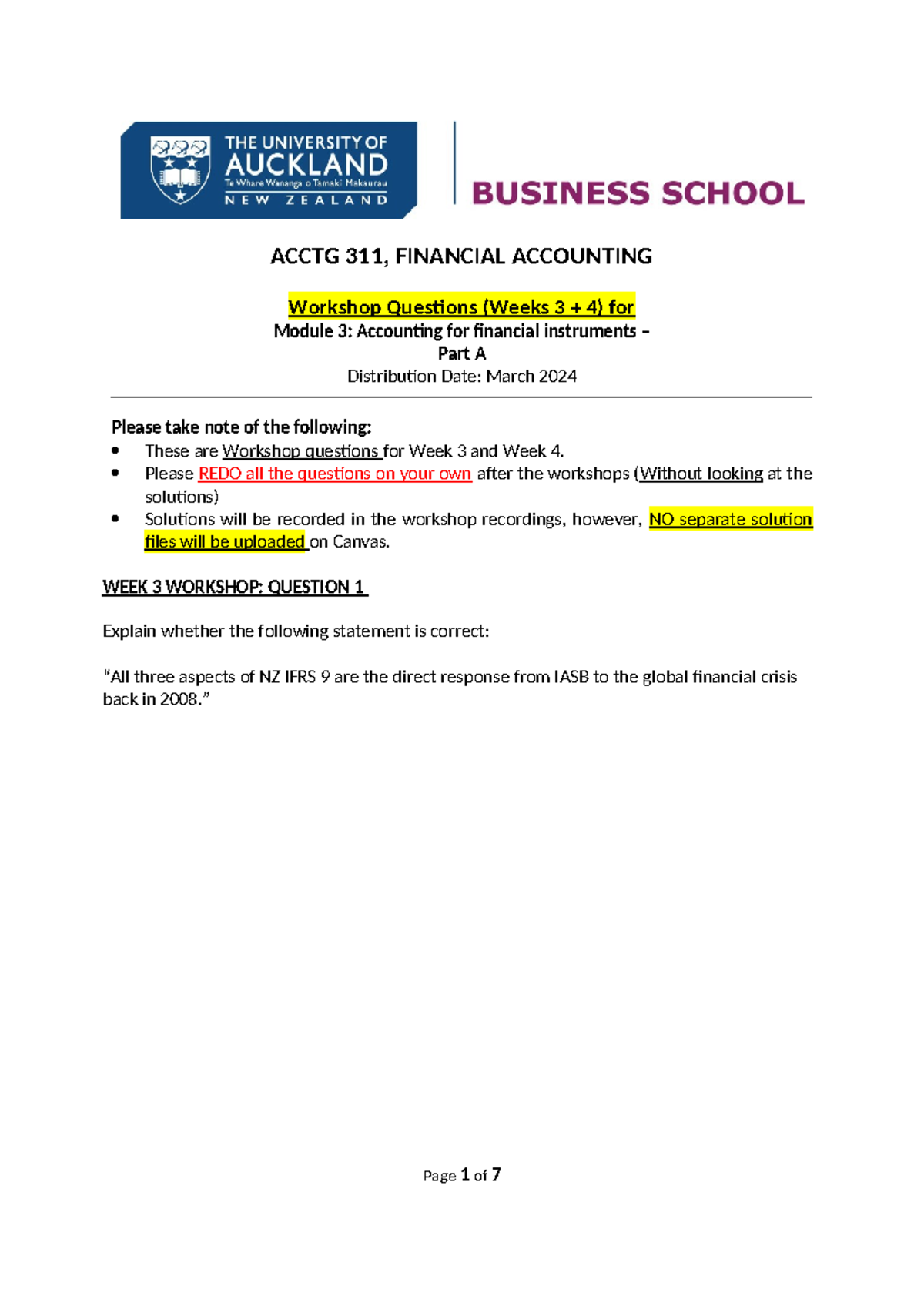 Module 3 - Part A - Workshop Questions, ACCTG 311 2024FC - ACCTG 311 ...