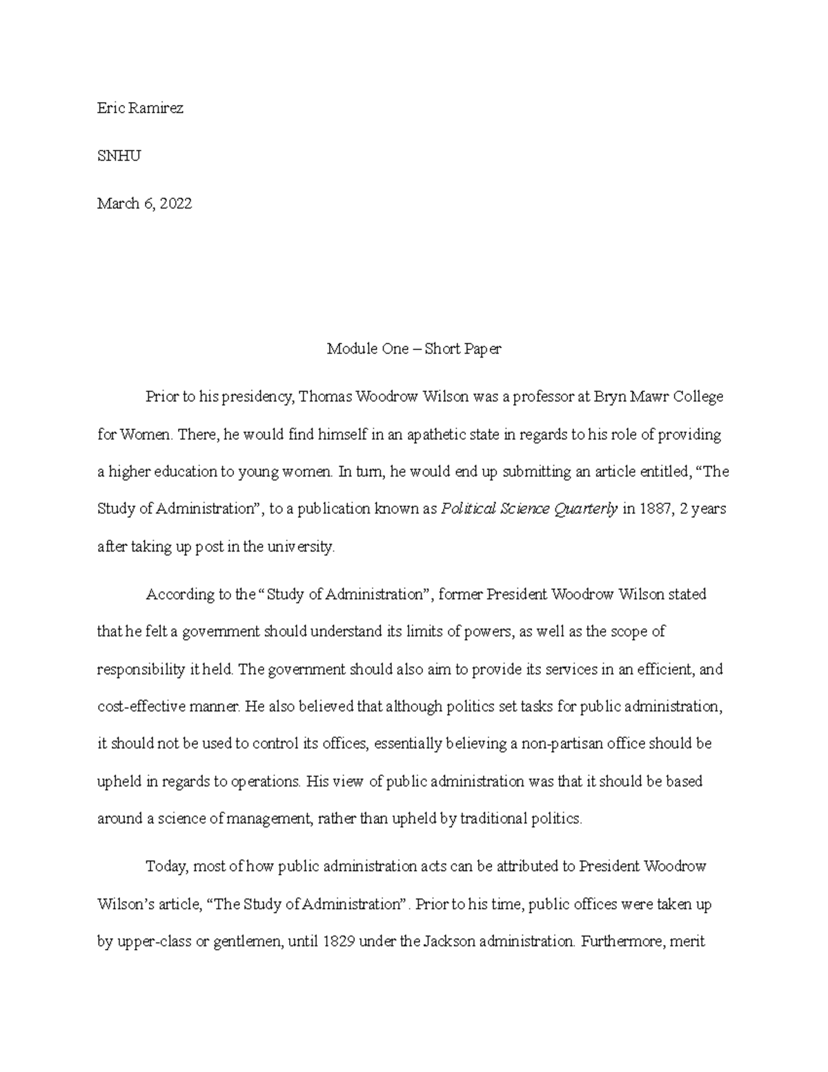 PAD-330 Module 1-2 - Short Paper - Eric Ramirez SNHU March 6, 2022 ...