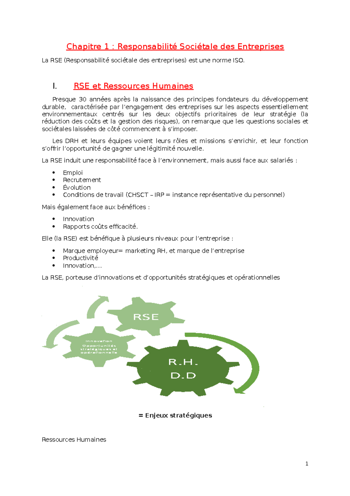 Chapitre 1 - Notes de cours 1 - Chapitre 1 : Responsabilité Sociétale ...