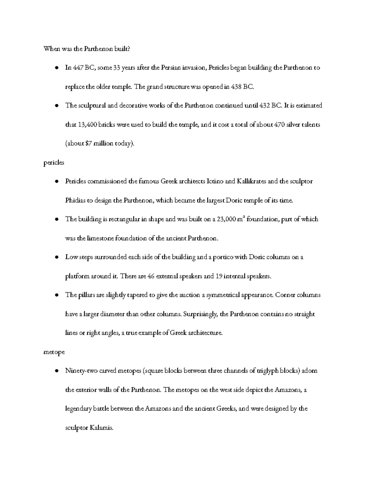 Parthenon Part 2 Lecture Notes 4 - When was the Parthenon built? In 447 ...
