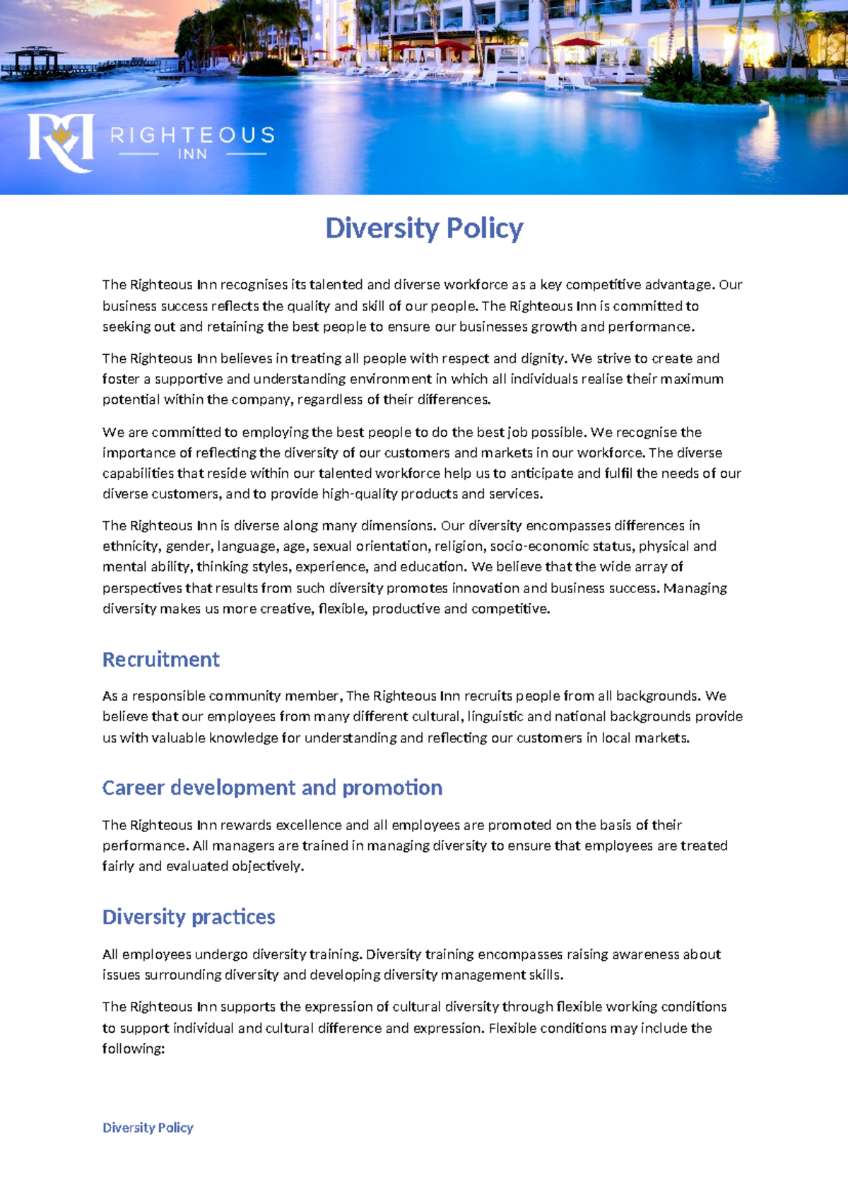 Righteous Inn - Diversity Policy - Diversity Policy The Righteous Inn ...