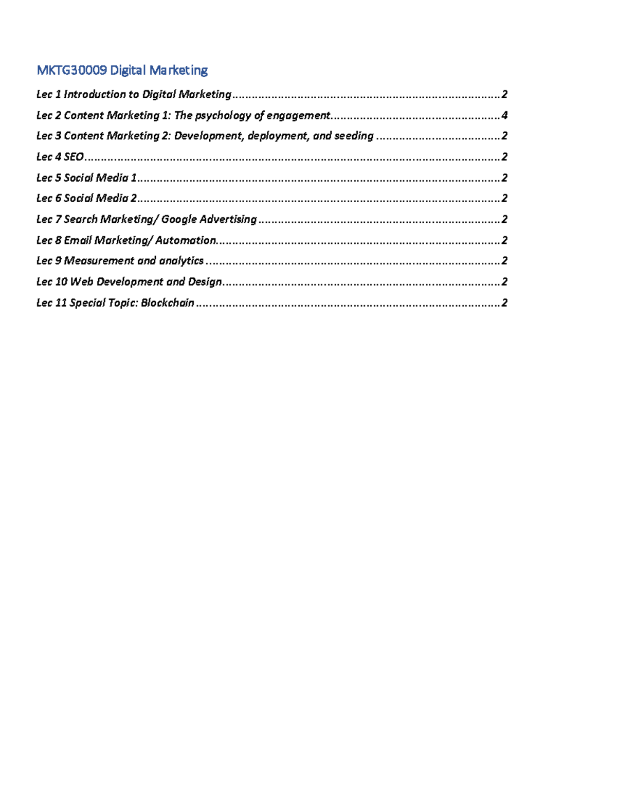 Digital Marketing Lecture Note - MKTG3 0009 Digital Marketing Lec 1 ...
