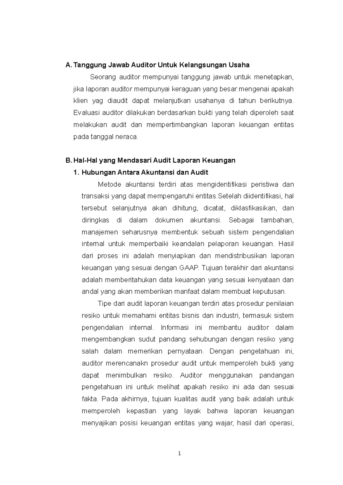 BAB 2 Audit - A. Tanggung Jawab Auditor Untuk Kelangsungan Usaha ...