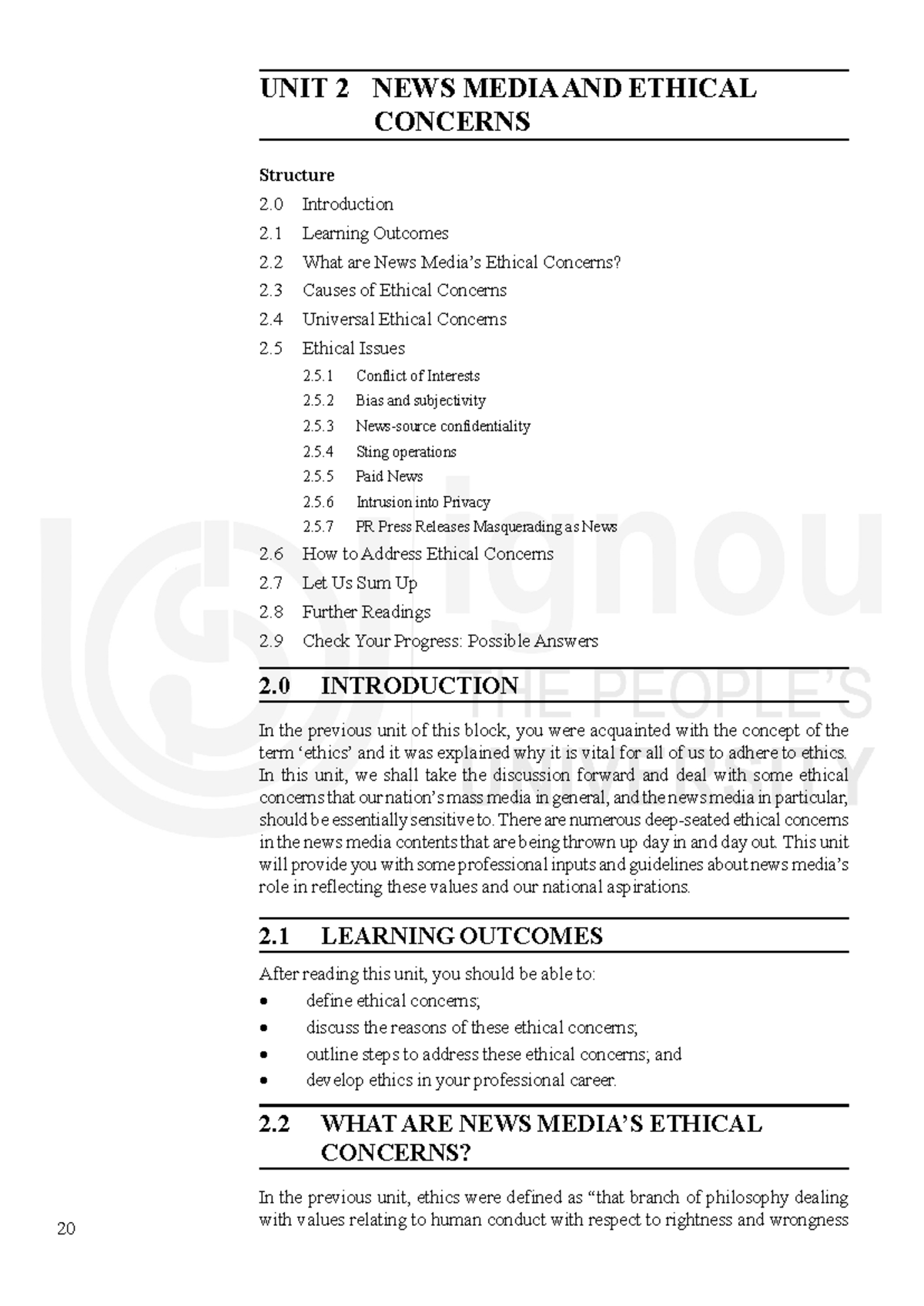 Unit2 - UNIT 2 NEWS MEDIA AND ETHICAL CONCERNS Structure 2 Introduction ...