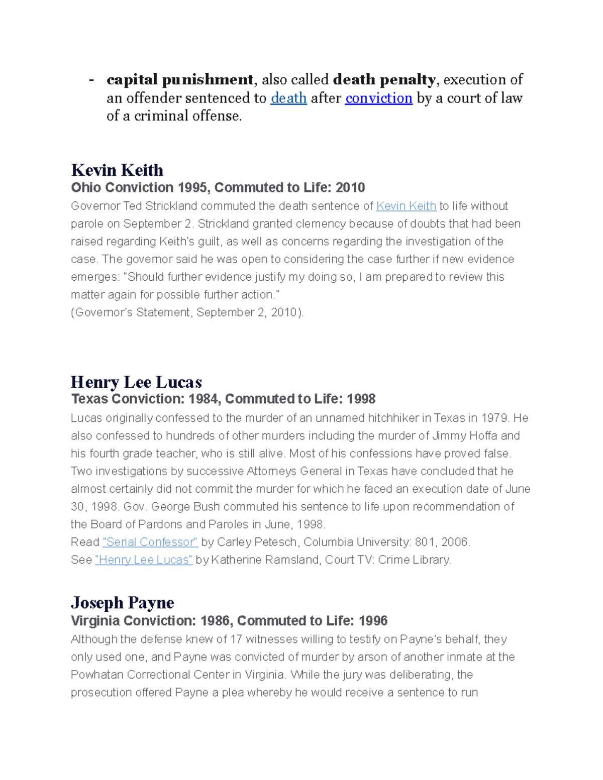 Capital punishment - Kevin Keith Ohio Conviction 1995, Commuted to Life ...